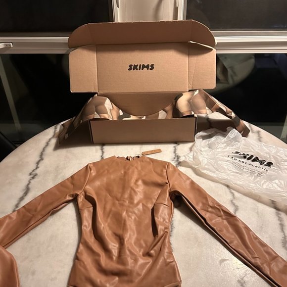 SKIMS | Tops | Skims Faux Leather Mock Neck Bodysuit | Poshmark